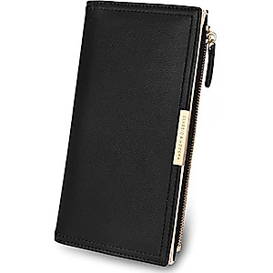 Chic Boutique De Mode Wallets For Women Large Capacity Ultra Thin Card Holder Slim Coin Purse Zip Cute Minimalist Leather Case For Girls Ladies (Black)