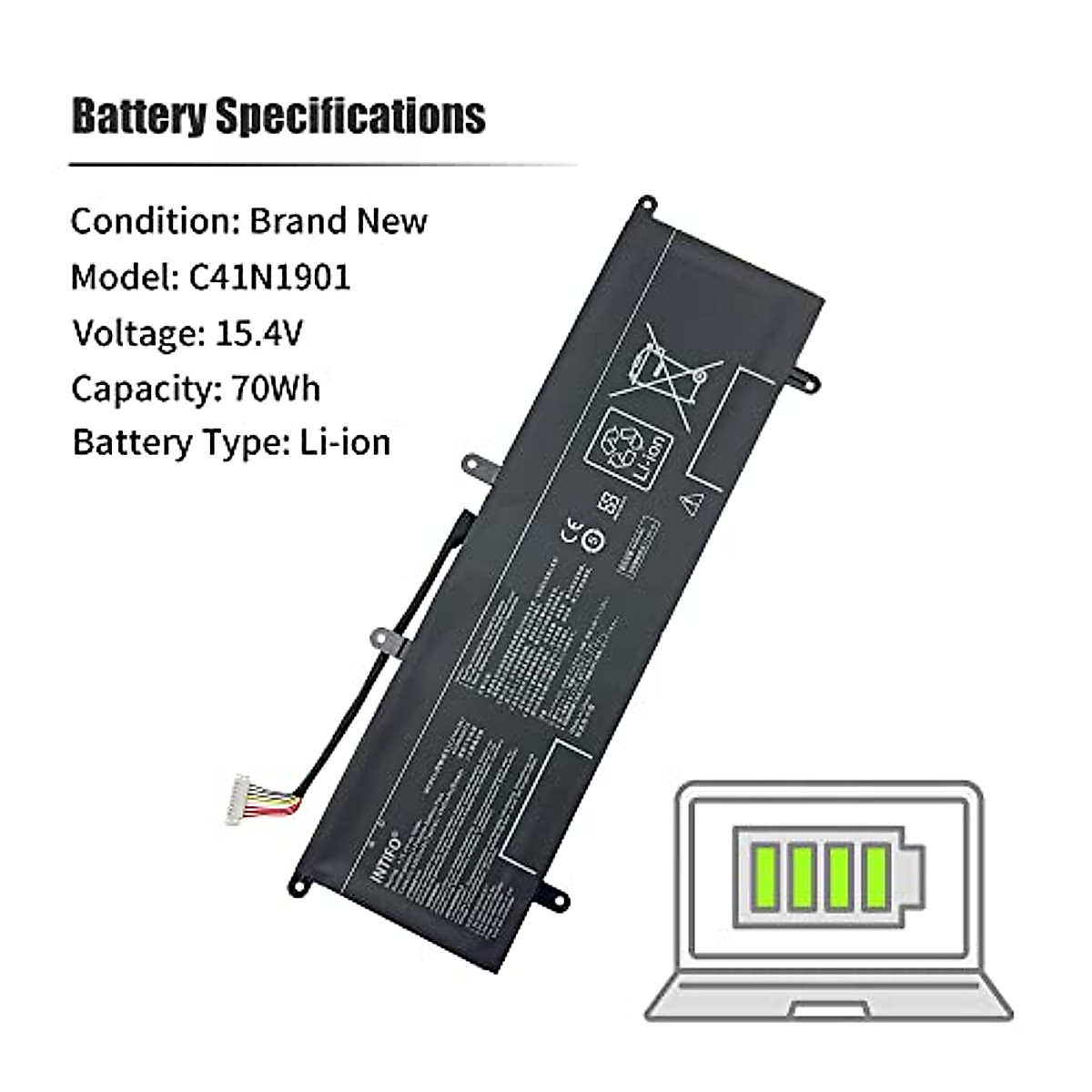 INTIFO 70Wh C41N1901 Laptop Battery Compatible with Asus ZenBook Duo UX481FA UX481FL Series UX481FA-10210U UX481FA-BM020R UX481FA-BM011T UX481FL-BM002T UX481FL-BM039R 0B200-03520000