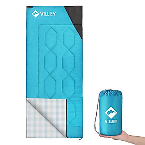 VILLEY Camping Sleeping Bag, Lightweight Backpacking Sleeping Bag with Carrying Bag for Adults & Kids, Outdoor Camping Hiking Equipment for 3 Season Warm & Cool Weather - Summer, Spring, Fall (Blue)