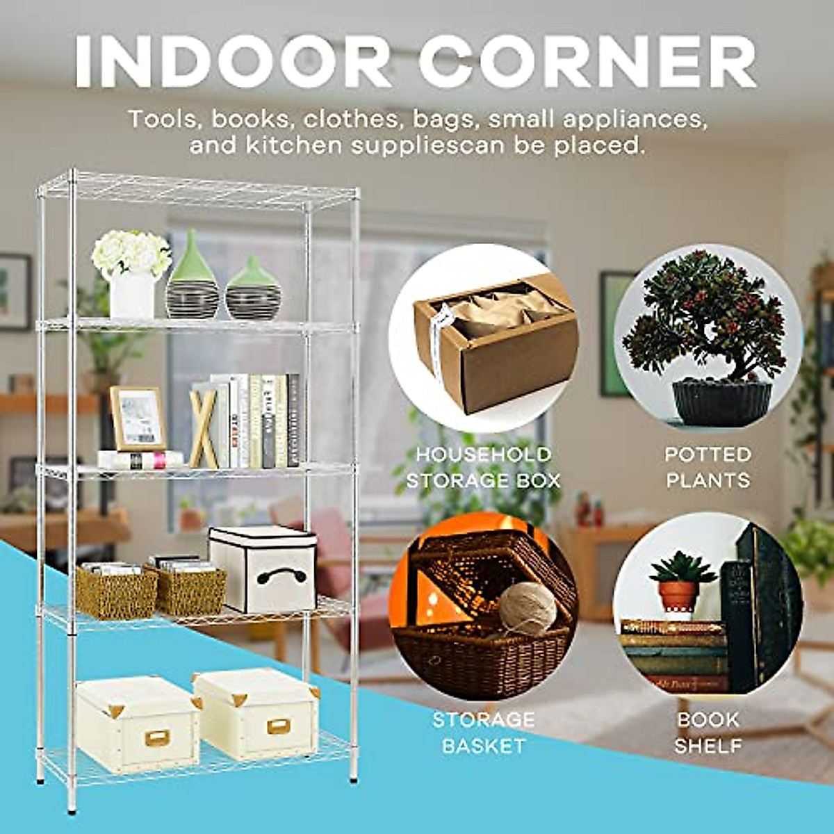 HCY Garage Shelving, 72*36*14inch Metal Shelves 5 Tier Wire Shelving Unit Adjustable Heavy Duty Sturdy Steel Shelving for Pantry Garage Kitchen (Chrome)