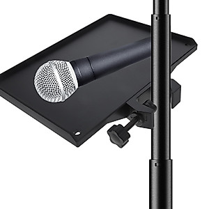 Microphone Stand Clamp- On Utility Shelf Adjustable Table Live Broadcast Mic Stand Phone Clip Holder Rack Music Sheet for Microphone Instrument Accessory Black