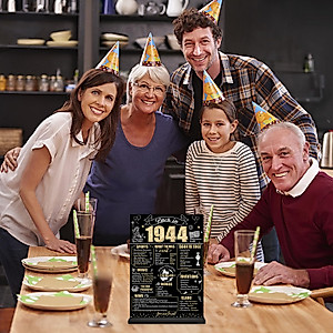 Eiurteao Black Gold 80th Birthday Decorations Back in 1944 Table Sign for Women Men, Two-sided 80 Birthday Wooden Poster with Stand Party Supplies, Eighty Year Old Bday Display Holder Table Decor