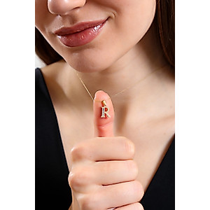 Wish Carat 100% 14k Real Gold Necklace for Women with Zirconia Diamond | Dainty Charm Alphabet Name Letter Initial Necklaces for Women | Pendant Jewelry for Her | Birthday Gifts | 18''