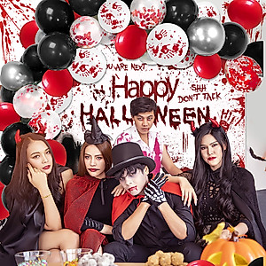 Halloween Balloon Arch Kit Scary Halloween Party Decorations, Horror Balloons Garland for Wall Decor Indoor with HAPPY HALLOWEEN Backdrop