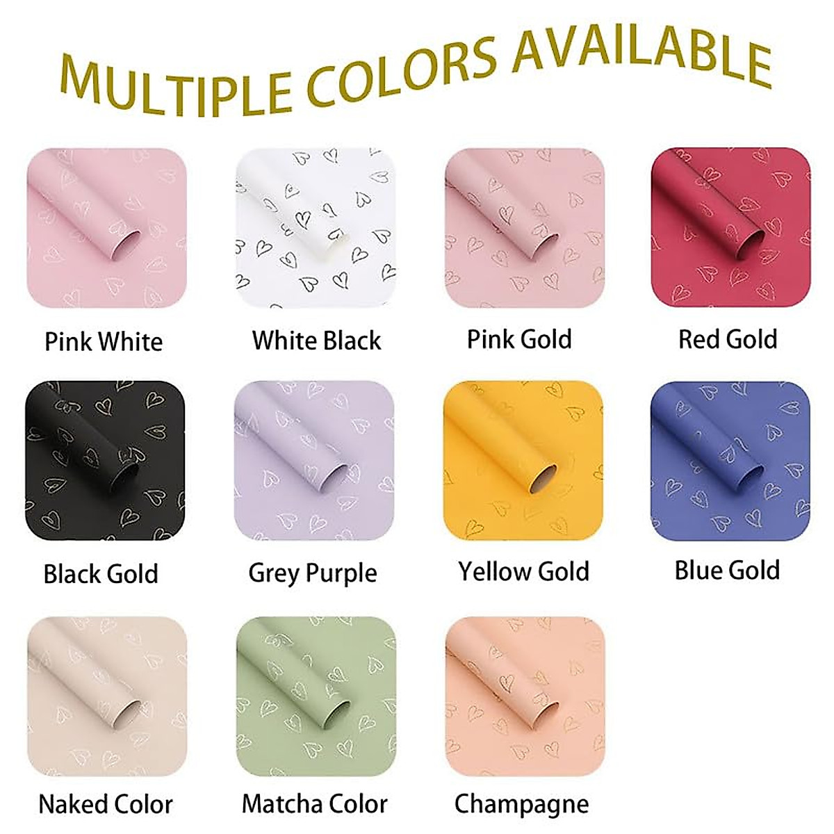MLSG 20 Sheet Solid Color Heart Wrapping Paper - Waterproof Floral Bouquet Wrapping Paper, Florist Supplies Packaging Paper for Wedding Birthday Gift Wrap Paper (Black Gold)