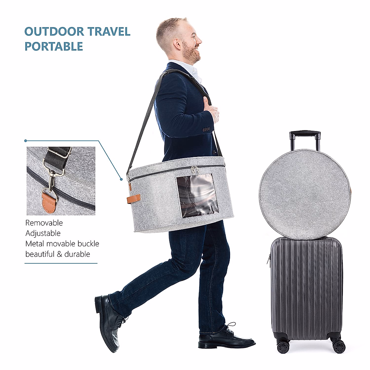 XXRCBag Black Hat Box, Closet organizer, universal travel hat box for men and women, Large Round Foldable Toy Bag with Dustproof Lid, Cowboy Hat Organizer, Stuffed Animal Toy Storage Bin