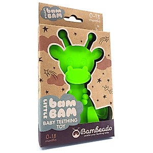 Baby Teething Toy Extraordinaire - Little Bambam Giraffe Teether Toys by Bambeado. Toy for Natural Teething Comfort and for Sore Gums - Christmas Gift for Baby Through to Infant - Lime