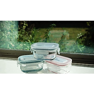 GENICOOK Borosilicate Glass Small Baby-Size Meal and Food Storage Containers, Rectangular Shape - 6 pc Set (3 Containers - 3 Matching Lids)