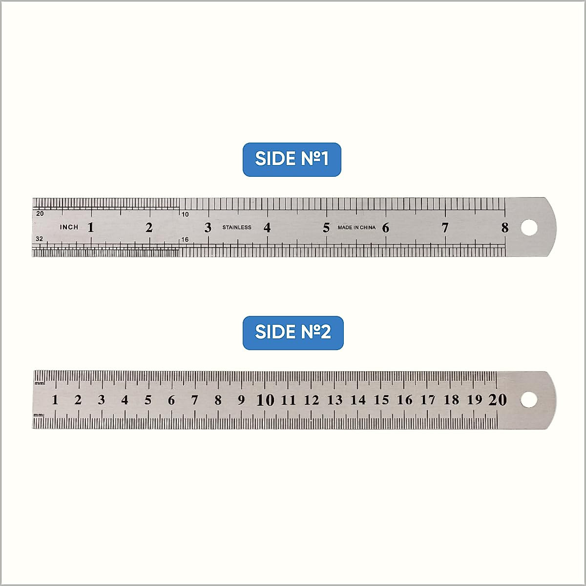 Stainless Steel Metal Flexible Rulers - 8 Inch (20 cm) - Pack of 2 - Metal Flexible Ruler Inches & Centimeters - Metric and Standard Classic Stainless Steel Flexible Rulers