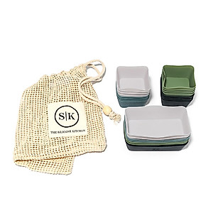 The Silicone Kitchen Reusable Silicone Bento Baking Cup, Non-Toxic, BPA Free, Dishwasher Safe Bento Box Accessories Lunch Box Dividers, Square and Rectangle, 24 Pack, Blue, White, Green