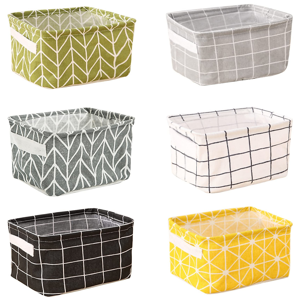 Oaixuilhy Foldable Storage Basket Set of 6 Collapsible Canvas Containers Fabric Shelf Bins with Handle Waterproof for Desk Storage Home Decor Sundries (G)