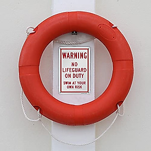 SmartSign-K-8181-PL "Warning - No Lifeguard On Duty, Swim At Your Own Risk" Sign | 10" x 15" Plastic , Red on White