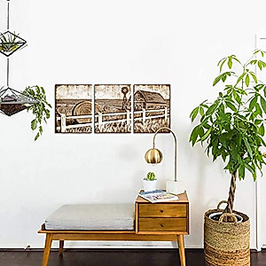 SiMiWOW 3 Panel Farmhouse Canvas Wall Art Farmhouse Painting Old Barn Pictures Living Room Bedroom Home Decor (12"x16"x3 Panels)