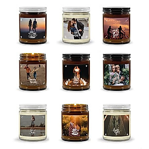 Personalized Scented Candles with Picture for Him or Her (Vanilla Bean) - Custom Valentine's Day Photo Candles - Customized Amber Vessel Jar Candles, 7.5oz