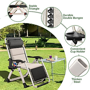 Barbella Zero Gravity Chair Reclining Lounge Chair Patio Chairs, Adjustable Lawn Recliner Folding Lounge Recliners with Removable Cushion, Headrest & Cup Holder, Reclining Chair for Indoor and Outdoor