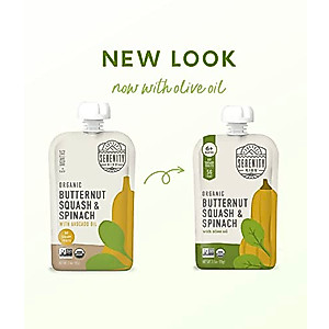 Serenity Kids 6+ Months USDA Organic Veggie Puree Baby Food Pouches | No Sugary Fruits or Added Sugar | Allergen Free | 3.5 Ounce BPA-Free Pouch | Butternut Squash & Spinach | 6 Count