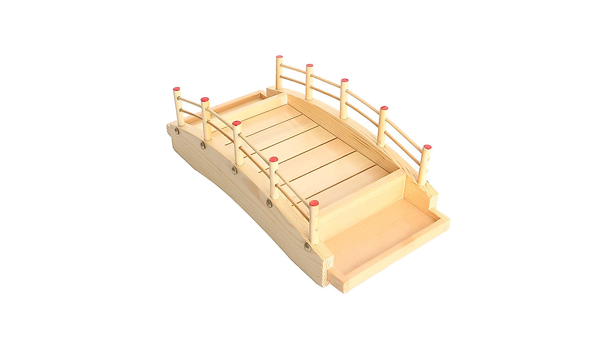 WINIAER Wooden Arch Bridge Sushi Boat Serving Tray