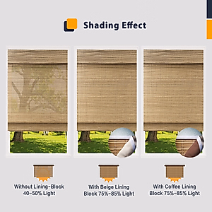 Blackout Cordless Blinds Bamboo Roman Shades, Custom Window Shades with Lining, Natural 100% Bamboo Blinds for Windows, Pattern 21