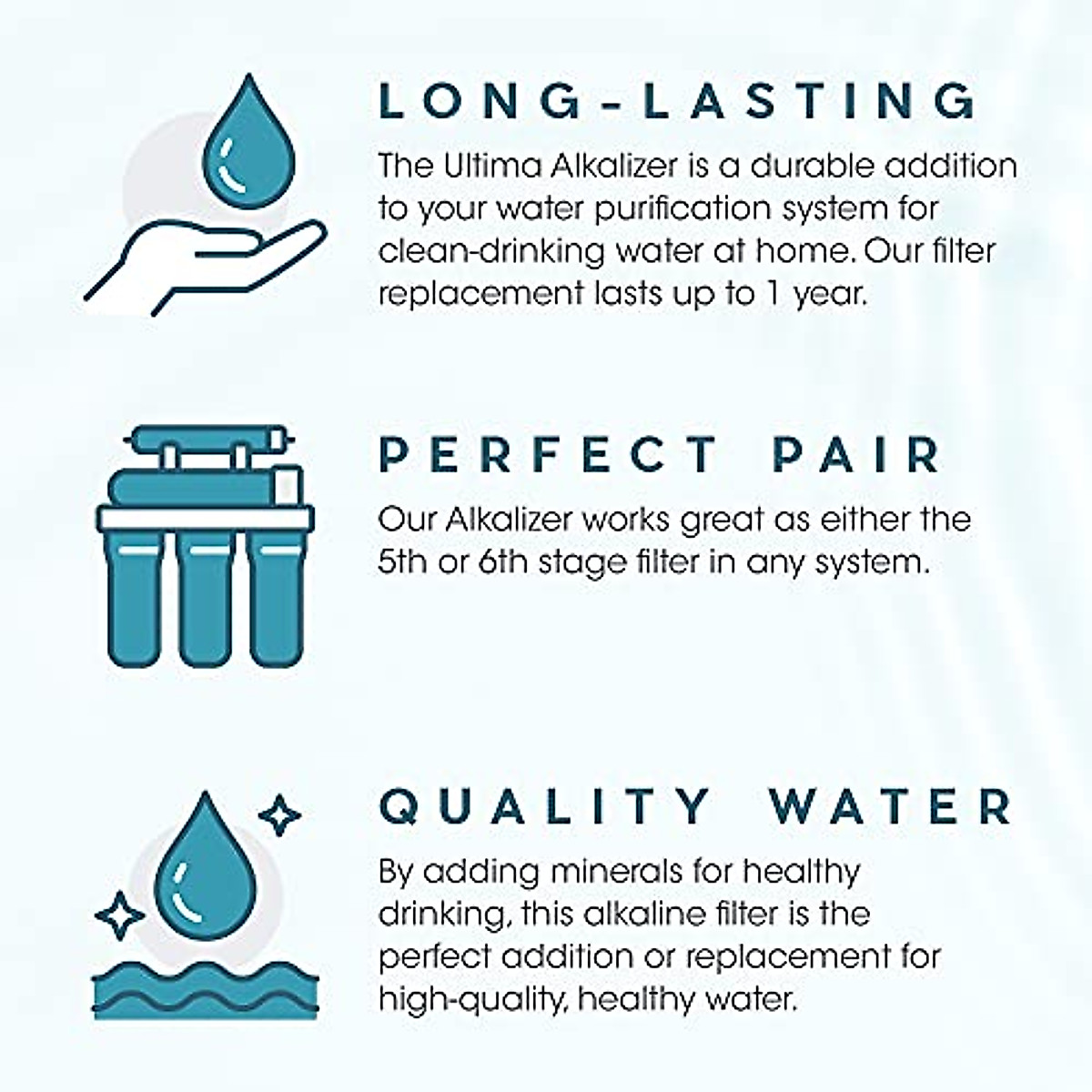 Better Home Water Treatment 10-Inch Ultima Alkalizer, Universal Alkaline Post Filter Replacement for Reverse Osmosis RO Under Sink Water Filter System, Alkaline Water Ionizer to Increase Water pH