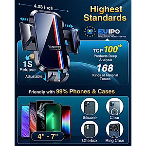 VANMASS 2023 Newest Upgraded Car Phone Holder Mount, 3-in-1 [Super Suction & Stable] Phone Mount for Car Dashboard/Windshield/Vent for Jeep/Truck/Pickup Phone Mount for iPhone 14/13/12/Pro/Max