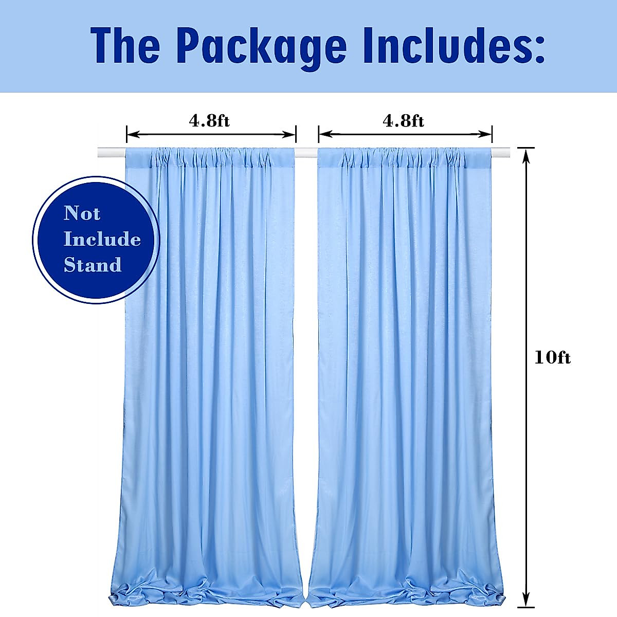 SHERWAY 9.6 Feet x 10 Feet Sky Blue Silky Soft Curtain Wedding Backdrop Drapes, Slightly Shiny Satiny Window Curtains for Party Ceremony Decoration
