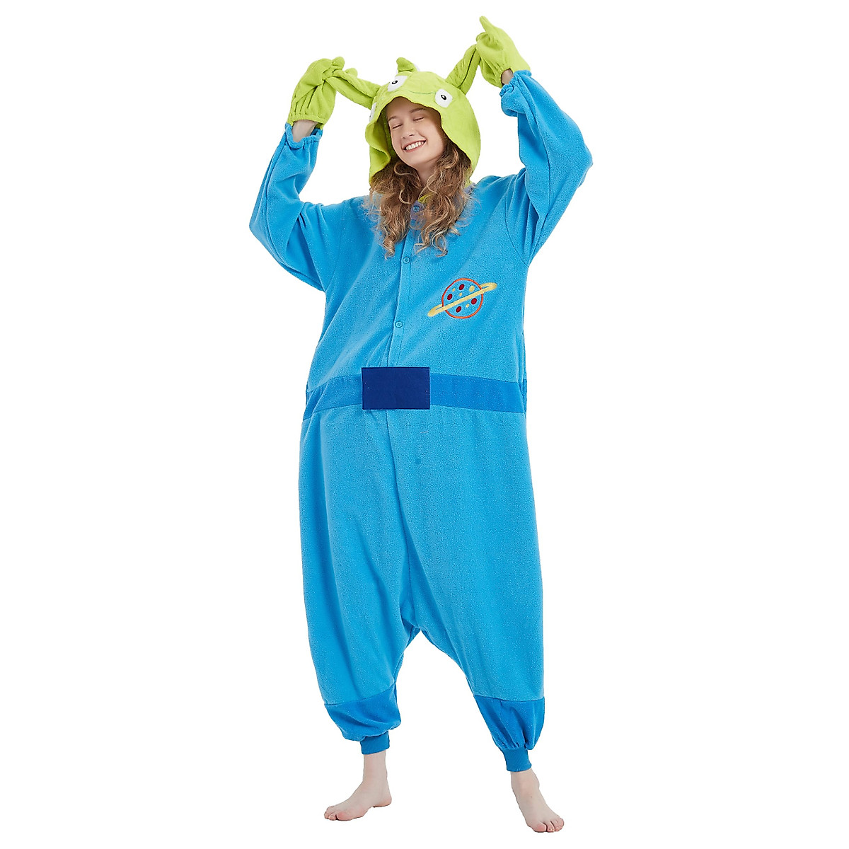 SWEETXIN Adult Unisex Onesie Pajamas Halloween Christmas Cosplay Costume Suit for Women and Men (Alien, Small)