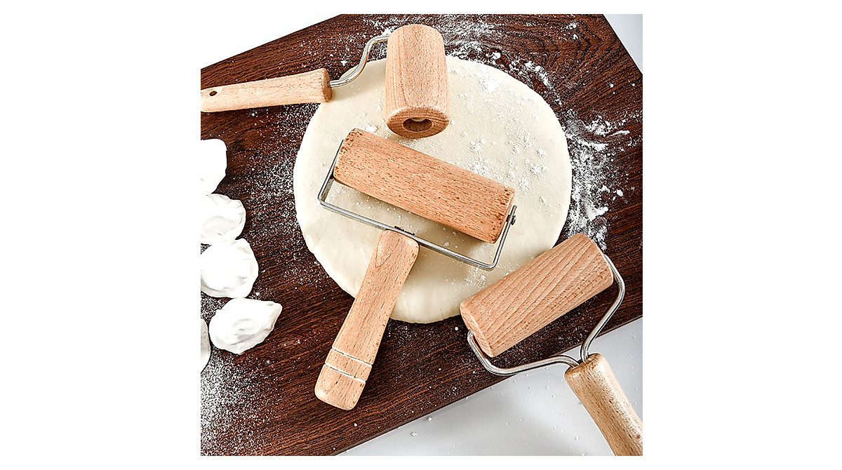AVLA Non-Stick Wooden Rolling Pin Set for Baking