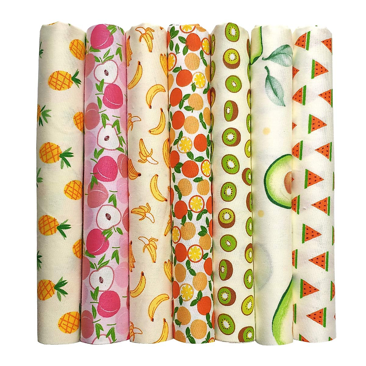 Gnognauq 7pcs 18" x 22" Cotton Fabric Different Patterns Fruit Printed Design Patchwork Quilting Fabric Bundles for DIY Sewing Crafts