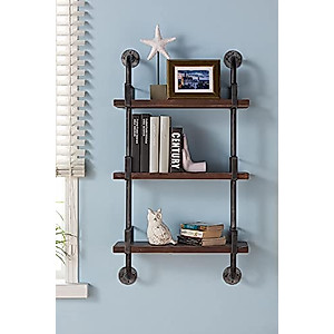 Armen Living Booker 40" Accent Shelf in Walnut Wood Finish with Grey Piping