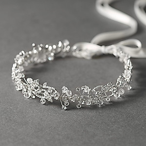 SWEETV Silver Wedding Headpieces for Bride Handmade Bridal Headband with Rhinestones Hair Accessories Hair Vine for Women