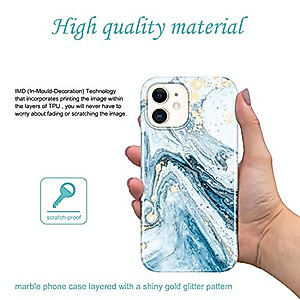 JIAXIUFEN Gold Sparkle Glitter Case Compatible with iPhone 12 Mini Marble Design Slim Shockproof TPU Soft Rubber Silicone Cover Phone Case 5.4 inch 2020 Blue
