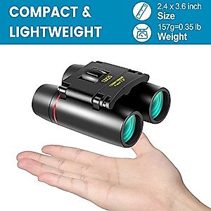 WRNRN 12X25 Mini Pocket Binoculars Compact, Small Lightweight Foldable Binoculars for Adults Kids Bird Watching, Travel, Opera Concert, Hiking, Cruise, Football Game