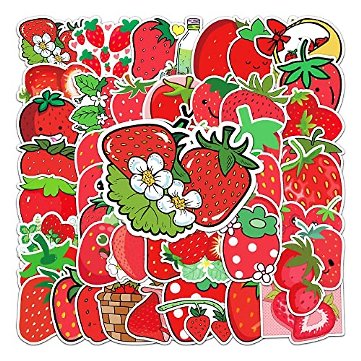 50 Pack Cute Strawberry Sticker Funny Red Strawberry Fruits Vinyl Decals Water Bottle Scrapbook Laptops Helmet Stickers for Kids Teens Girls(Strawberry)