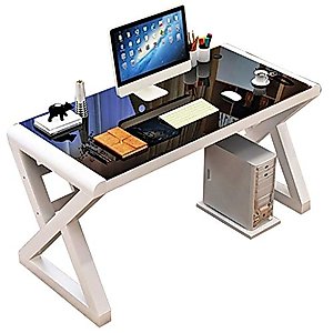 ZYCSKTL Desk Computer Table Modern Large Office Desk,Modern and Simple Desktop Computer Desk, Household Economical Writing Desk, Study Room Tempered Glass Desk (Color : Black+White, Size : 805075cm)