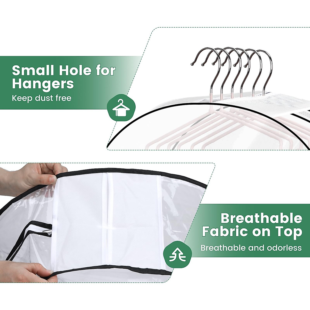 Carbrea Garment Bags for Travel - 43 Inches All Clear Garment Bag for Hanging Clothes 10 Inches Gusseted Suit Bags for Men Travel Dance Bag Clothing Storage Bags for Women Clothes Storage 3 Pack