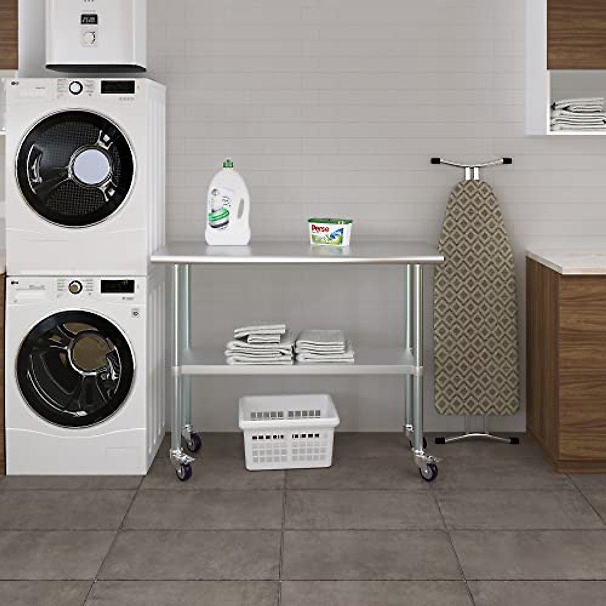 18" X 48" AmGood Stainless Steel Work Table with Wheels | Metal Mobile Table | Food Prep