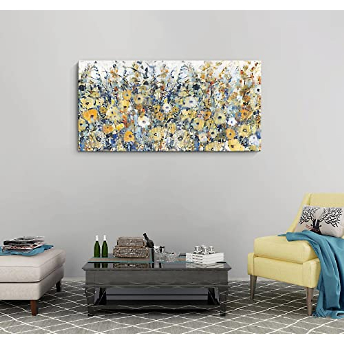 Yuegit Contemporary Flowers Canvas Wall Art : Paintings for Wall Decorations Abstract Wall Art Wall Paintings for Living Room Home Office Ready to Hang 20X40Inch