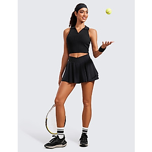 CRZ YOGA Tennis Skirts for Women Crossover High Waisted Ruffle Layered Workout Athletic Golf Skort Skirts with Pockets Black X-Small