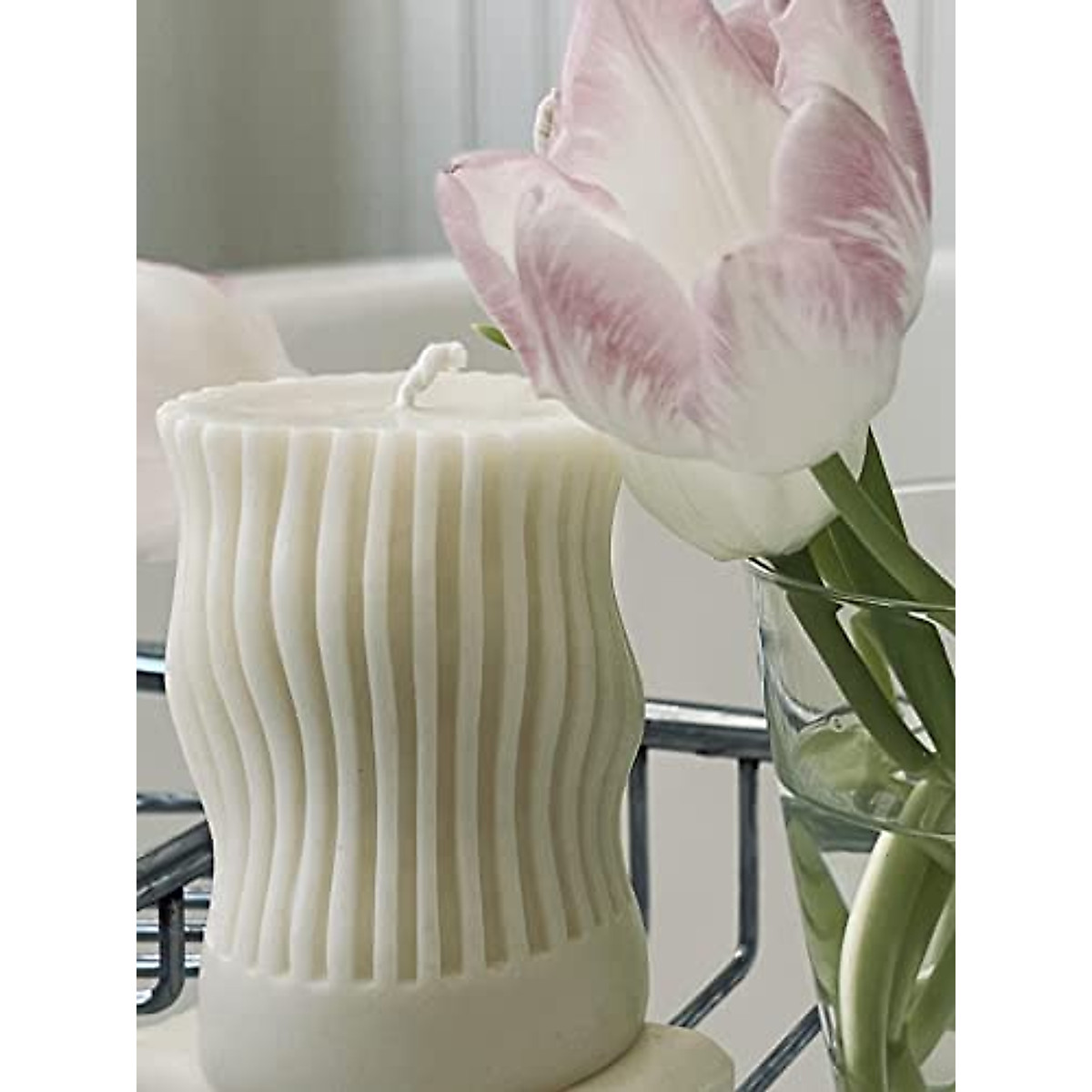 Twigs & Birch Curvy Pillar Candle (1 Ivory Artisan Hand Made) | 100% Natural Unscented Soy Beeswax Candles for Gift | Smokeless Non-Toxic Air-Purifying | Canadian Made, Slow Burning 4x3