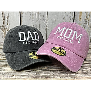 Enodtter Embroidered Dad Mom EST 2024 Hats for Men Women, Mr Mrs Hubby Wifey Mama & Papa Matching Baseball Cap, Anniversary Wedding Gifts