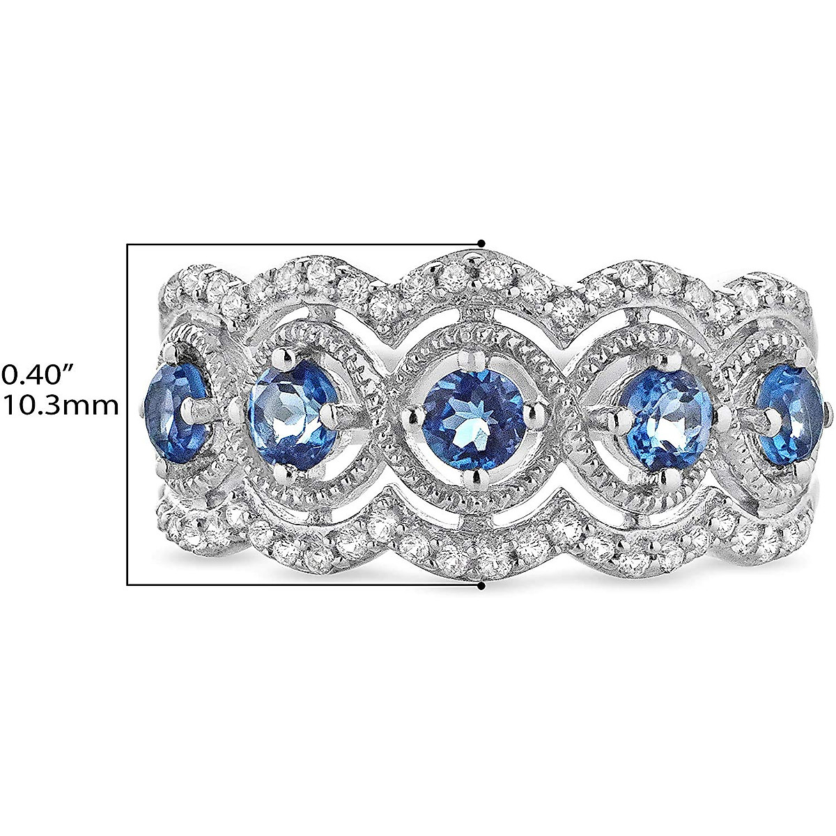 Lexi and Rose 925 Sterling Silver London Blue Topaz & Lab Created White Sapphire Band Ring - Size 9