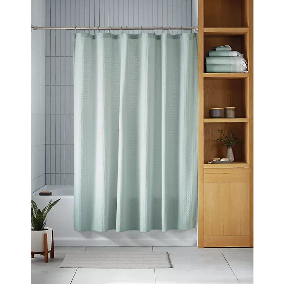Bed & Bath Heaven 72-Inch x 72-Inch Waffle Fabric Shower Curtain in Sky Green