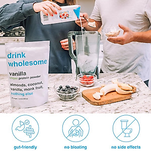 drink wholesome Vegan Vanilla Almond Protein Powder | for Sensitive Stomachs | Easy to Digest | Gut Friendly | No Bloating | 1.15 lb