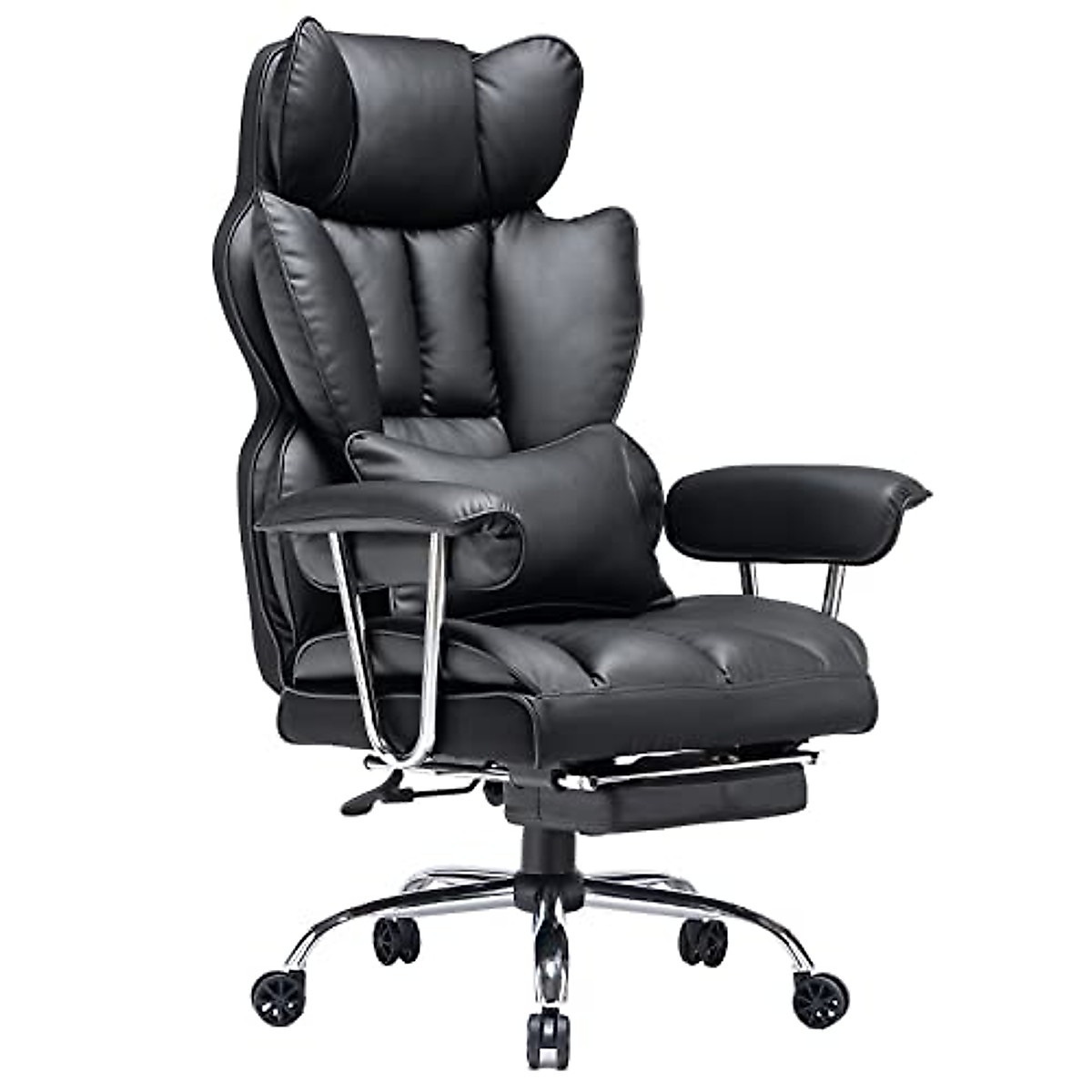 Efomao Desk Office Chair Big High Back Chair PU Leather Computer Chair Managerial Executive Swivel Chair with Lumbar Support (Black)
