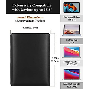 MoKo Laptop Sleeve Compatible with 13.3 MacBook Air Pro, iPad Air/Pro 13 inch, Surface Pro 9/8, PU Leather Notebook Briefcase Carrying Bag Slim Stylish Case Pouch, Black