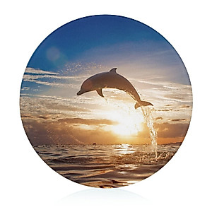 Ocean Sea Dolphin Jumping Glass Cutting Board Round Kitchen Decorative Chopping Blocks Mats Food Tray for Men Women