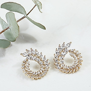 YMIMIWIWI-Wedding Earrings for Bridesmaids Floral, Handmade Earrings Olive Wreath, Faux Diamond Laurel Earrings, Mothers' Day Gifts (1 Pairs Large Size Diameter 20mm,0.8 inch)