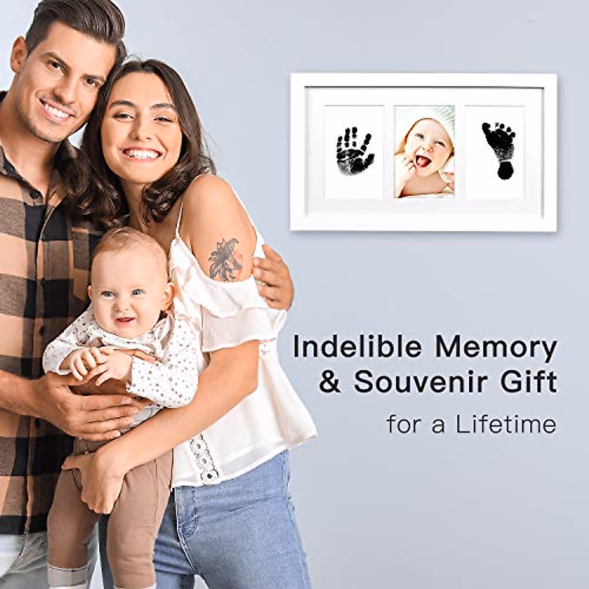 PewinGo Baby Hand and Footprint Kit,Inkless Baby Handprint Kit with 2 Safe Clean-Touch Ink Pads and a Wooden Baby Picture Frame for Newborn,Baby Boys & Girls,Baby Gifts for New ParentsBaby Shower