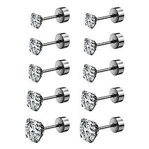 5 Pairs Set Ladies Titanium Earrings, Anti-Allergy Earrings, Noble and Classic, Acid and Alkali Resistant, Antioxidant, No Fading 3-7mm