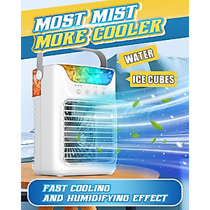Portable Air Conditioners Fan, 2024 Upgraded Mini Air Conditioners Evaporative Air Cooler with 3 Cool Mist & Speeds, 3 Timer 7 Color Led, Small Air Conditioner Portable for Room Office Camping Car